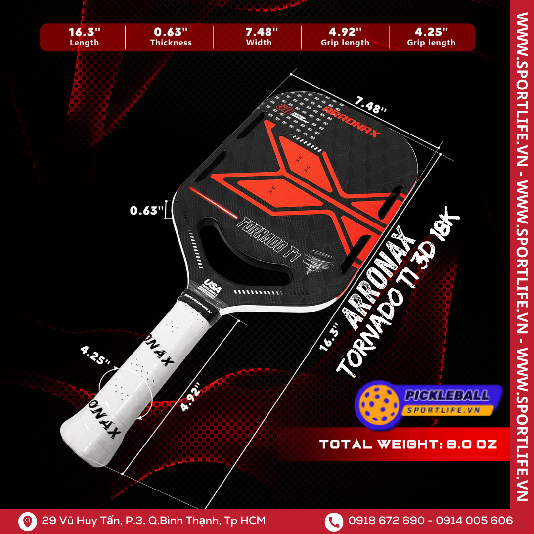 Vợt Pickleball Arronax Tornado T1 3D 18K - SportLife