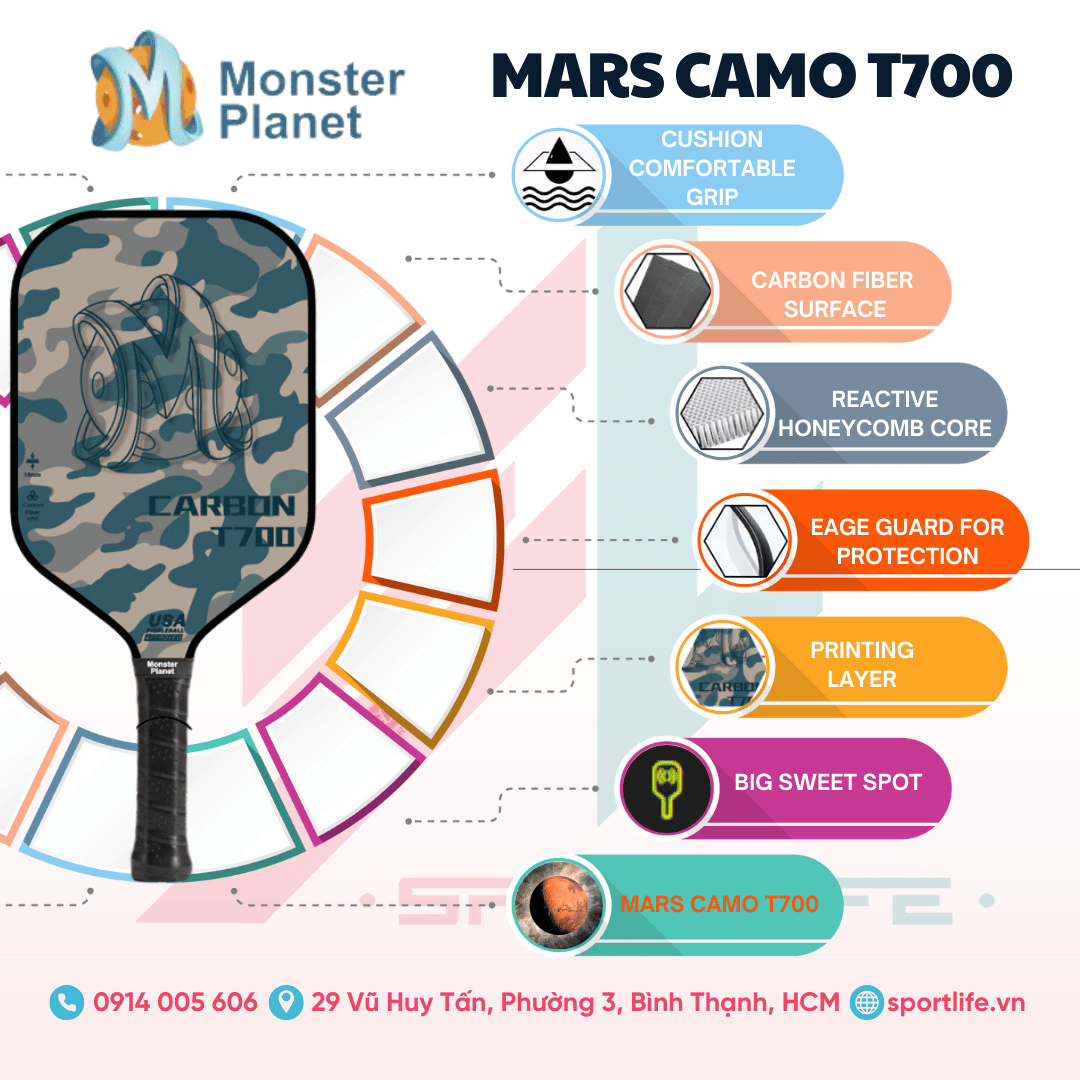 Vợt Pickleball MARS CAMO T700 16mm - SportLife
