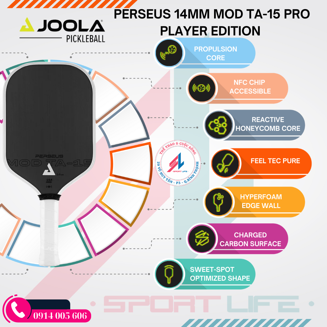 Vợt Pickleball Joola Perseus 14mm Mod TA-15 Pro Player Edition - SportLife