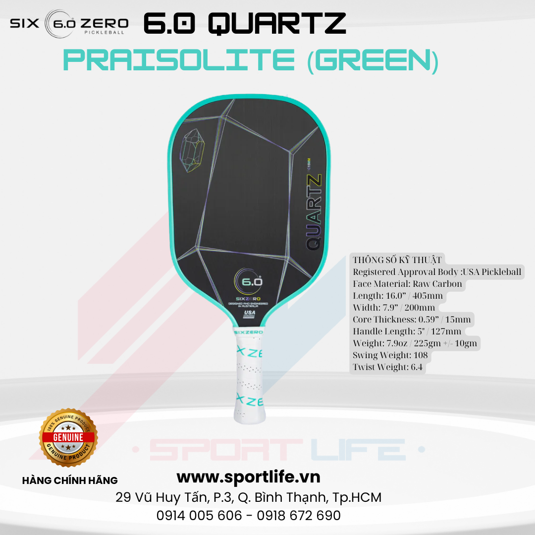 Vợt Pickleball Six Zero Quartz Praisolite (Xanh Lá) - SportLife