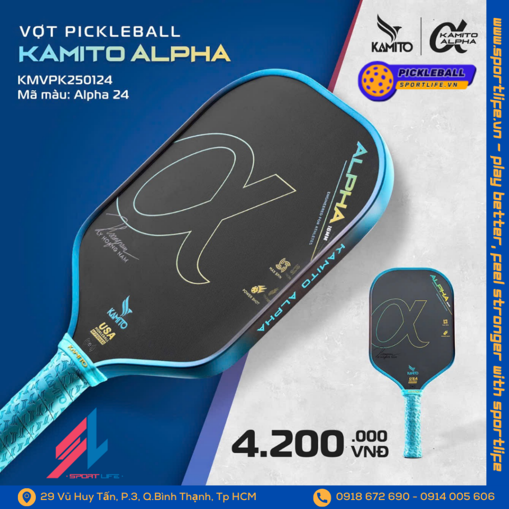 Vợt Pickleball Kamito Alpha - Xanh ngọc lam (Alpha 24) - SportLife