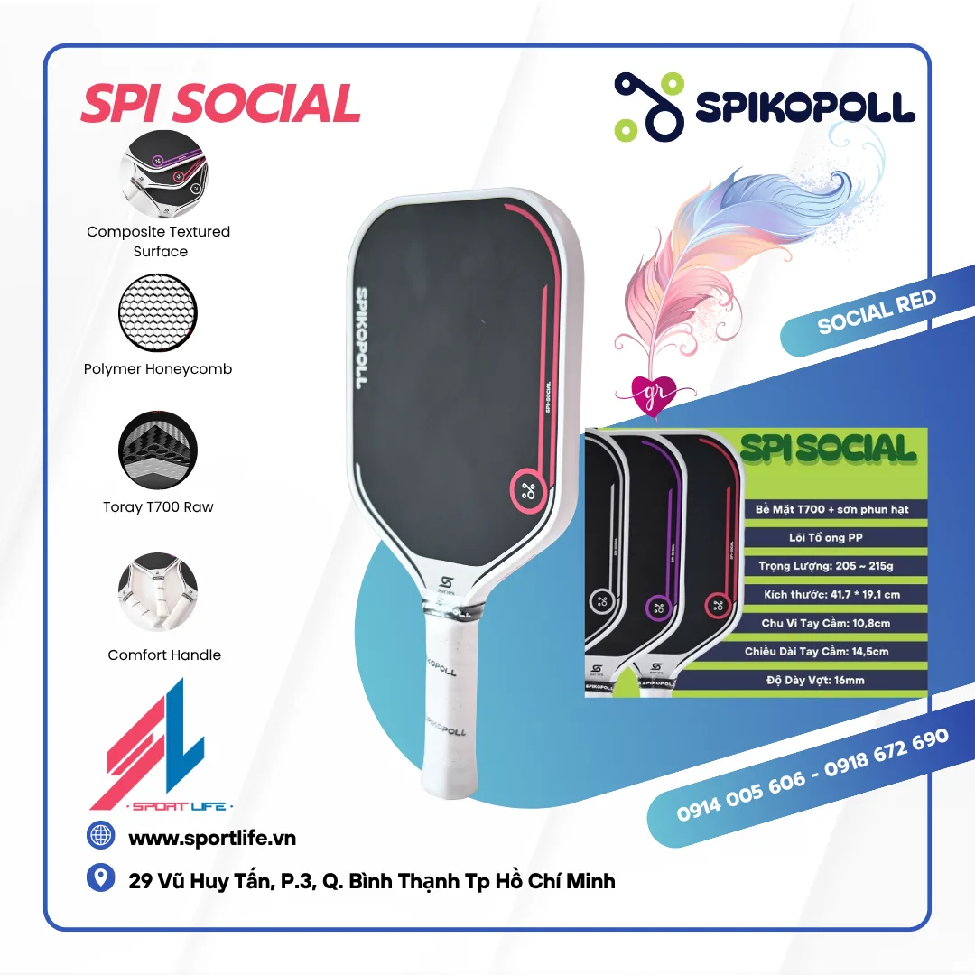 Vợt Pickleball SPI SOCIAL S-Series Red - SportLife